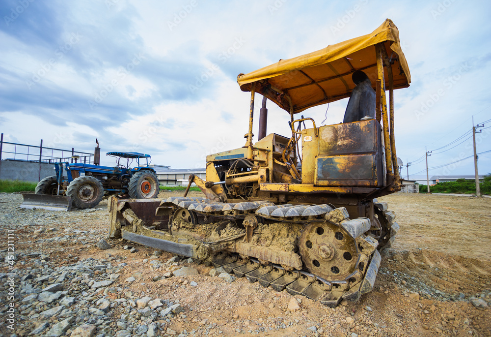 Crawler Dozer Yellow parked in a clearing in preparation for topsoil ...