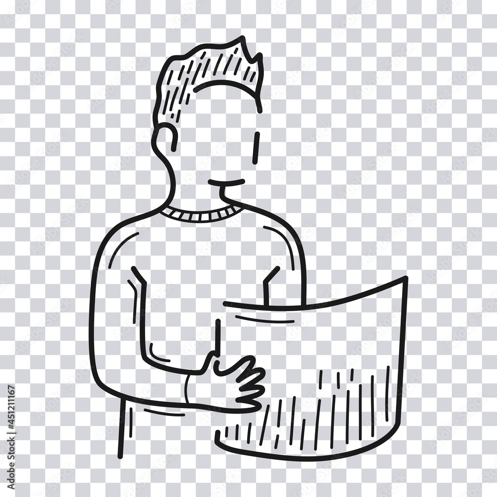 Hand drawn Guy Holds the Map isolated on transparent background. Vector ...