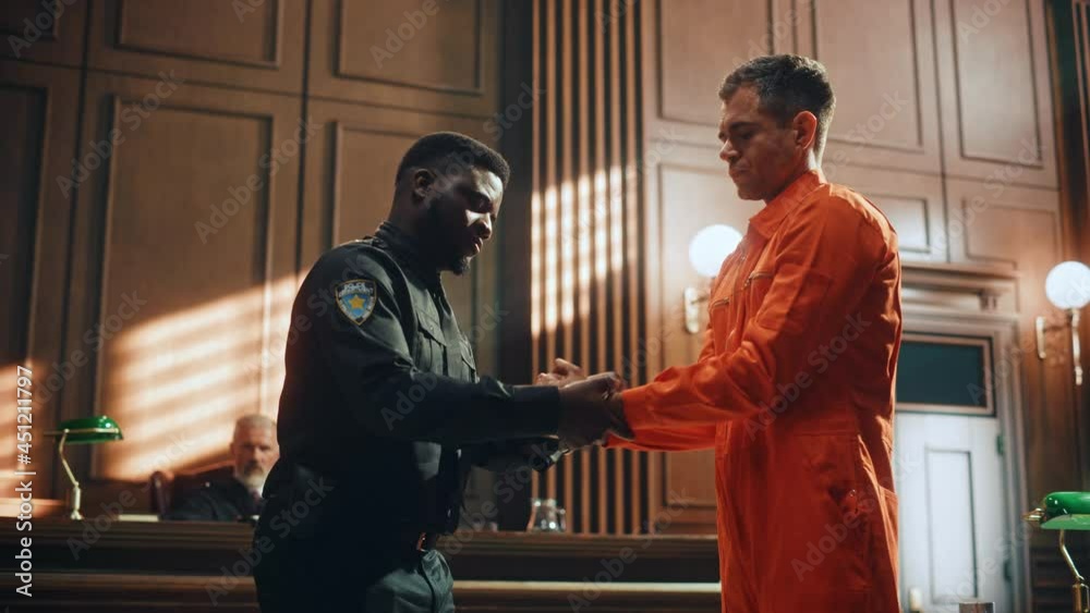 Cinematic Court of Law and Justice Trial Proceedings: Sad Accused Male ...