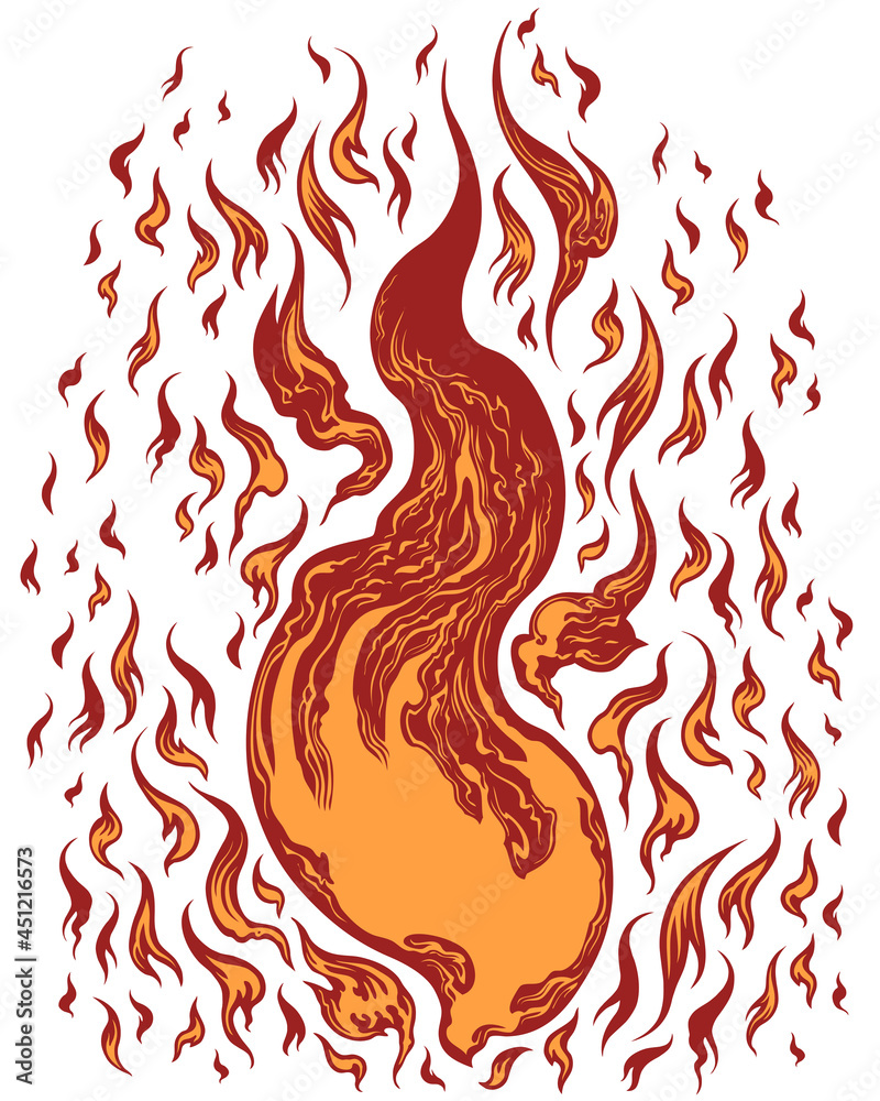 Flame. Editable hand drawn illustration. Vector engraving. Isolated on ...