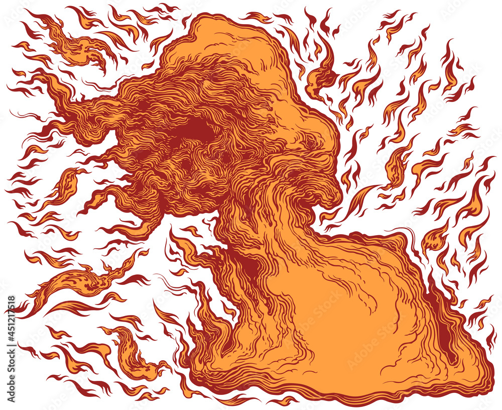 Flame. Editable hand drawn illustration. Vector engraving. Isolated on ...