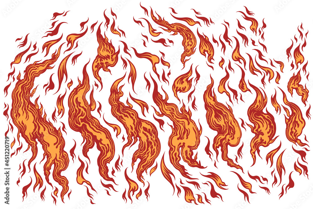 Flames. Editable hand drawn illustration. Vector engraving. Isolated on ...