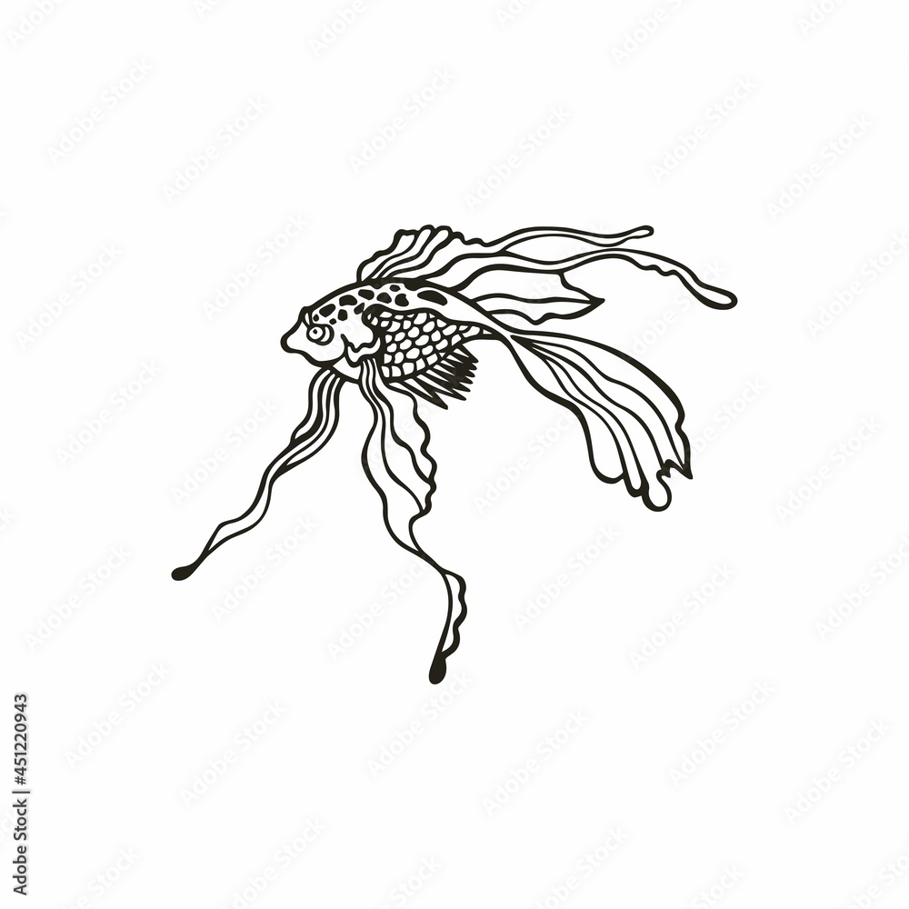 Vector outline drawing of a fish. Line art, doodle, decorative fish ...