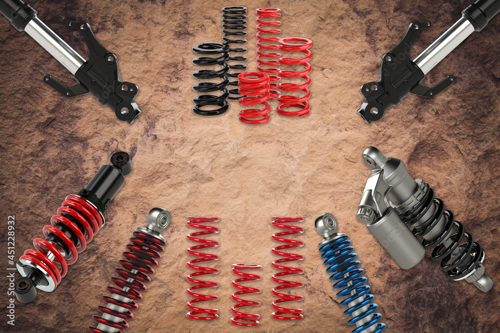 Different types of shock absorbers used as an illustration for an ...