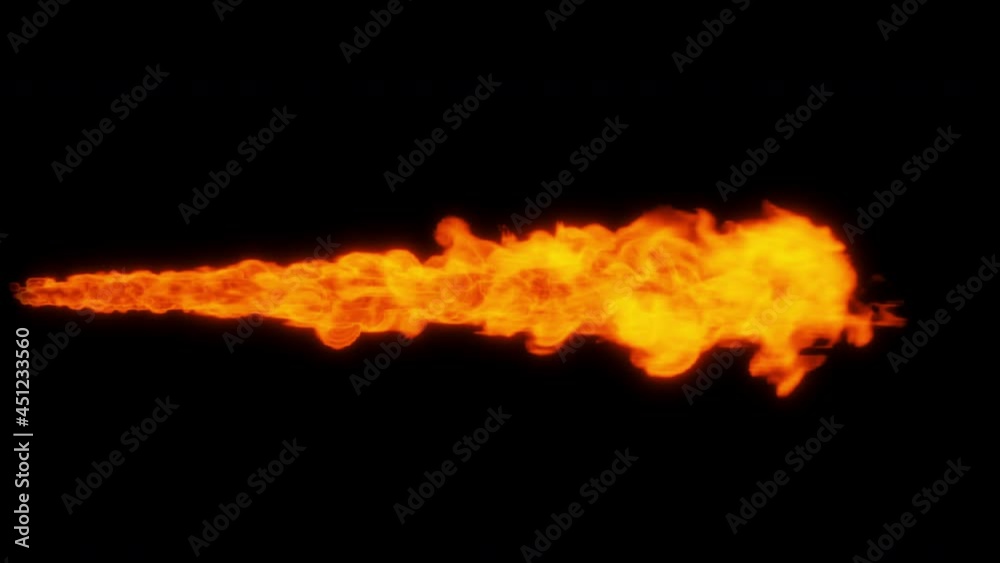 A long fire flame bursting Animation from side on black background ...