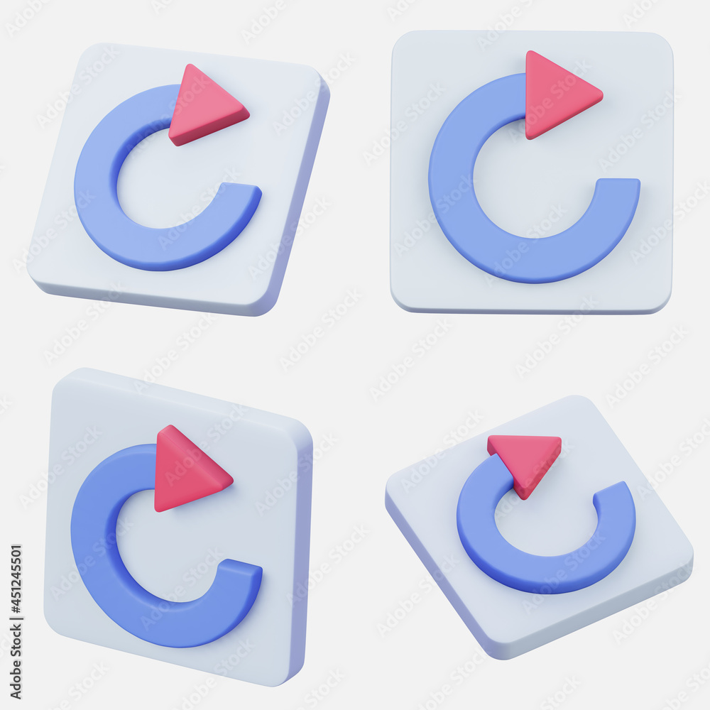 Set of 3D rendering reload icon interface symbol isolated on white ...