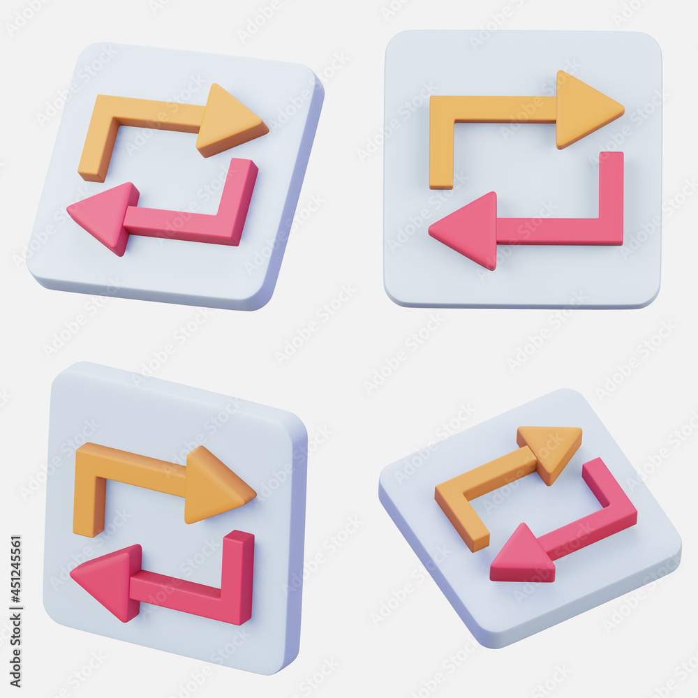 Set of 3D rendering repeat icon interface symbol isolated on white ...