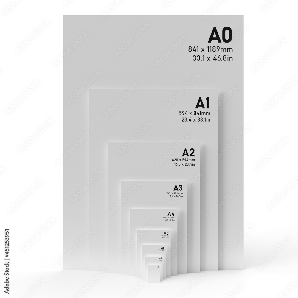 International A Series Paper Size Formats From A0 To A8 With Black
