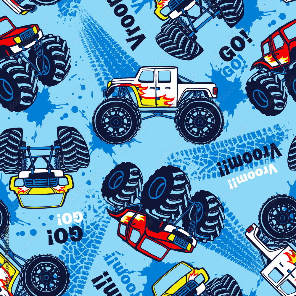 Monster truck cars seamless pattern Stock Vector | Adobe Stock