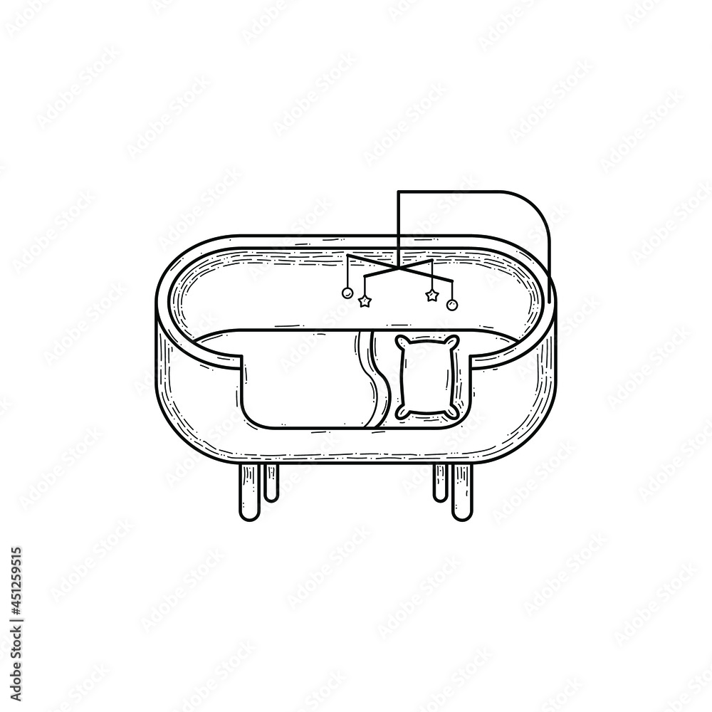 Abstract Hand Drawn Cot For Baby Birth Child Children Doodle Concept ...