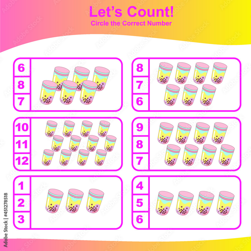 Count and Match Bubble Tea for kids. Unicorn counting game. Math ...