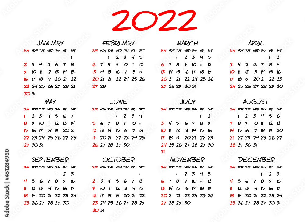 Monthly calendar template for 2022 year, simple calendar design ...