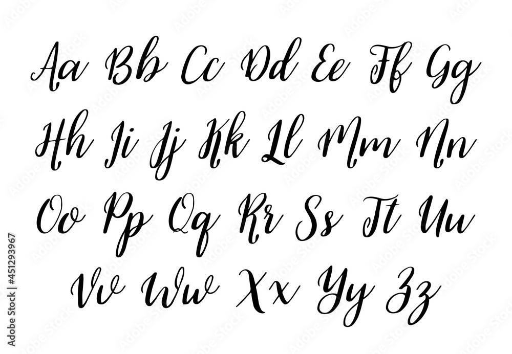 Alphabet font. Handwritten alphabet for text. Calligraphy script for ...