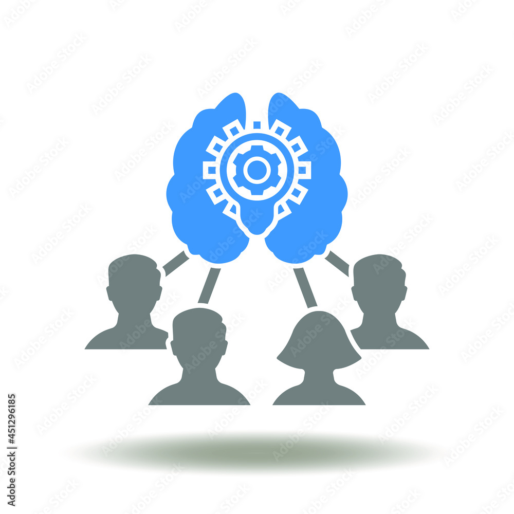 Brain with light bulb and people group vector illustration. Brainstorm ...