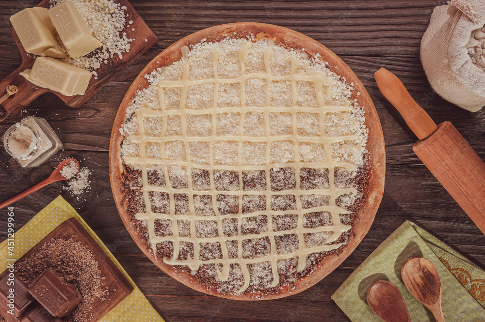 Brazilian sweet pizza half white and black chocolate, condensed milk ...
