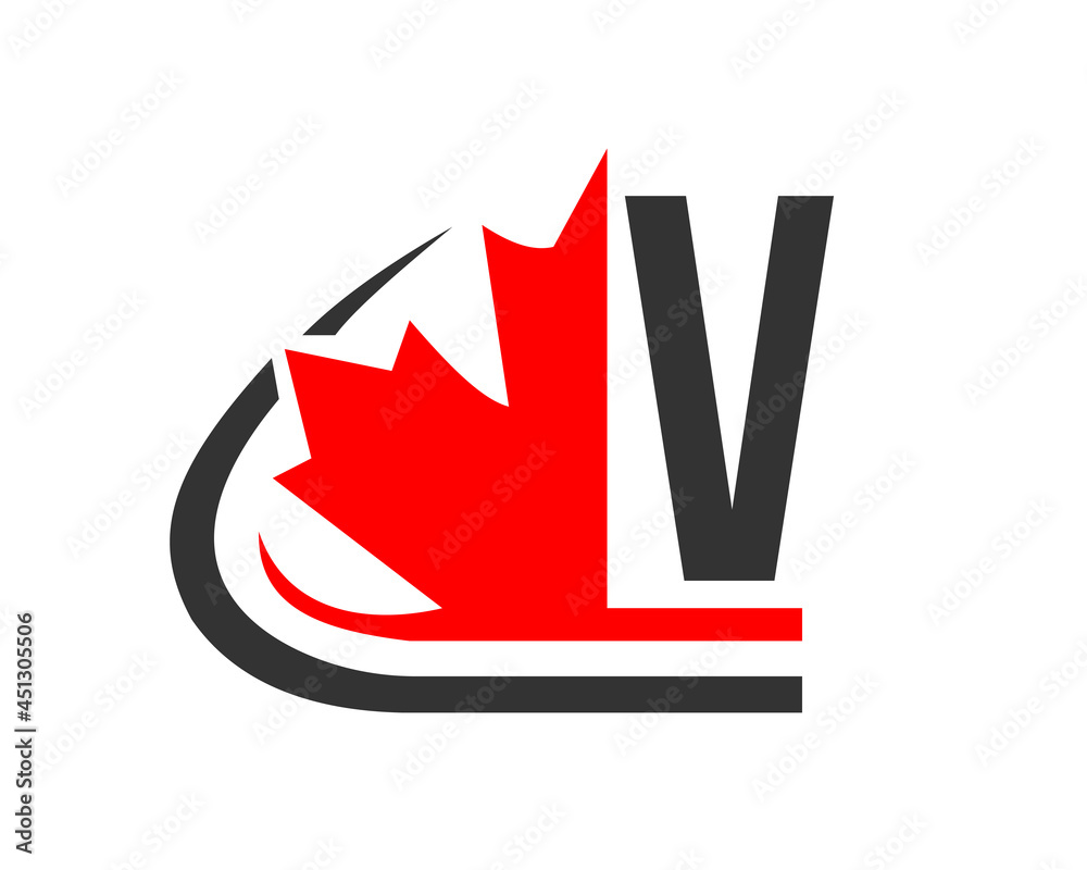 Canadian Red Maple leaf with V letter Concept. V letter Maple leaf logo ...