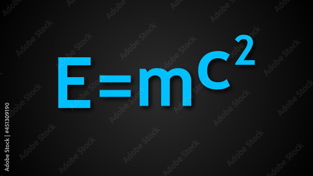 E mc2 Albert Einsteins physical formula are on black background, mass ...
