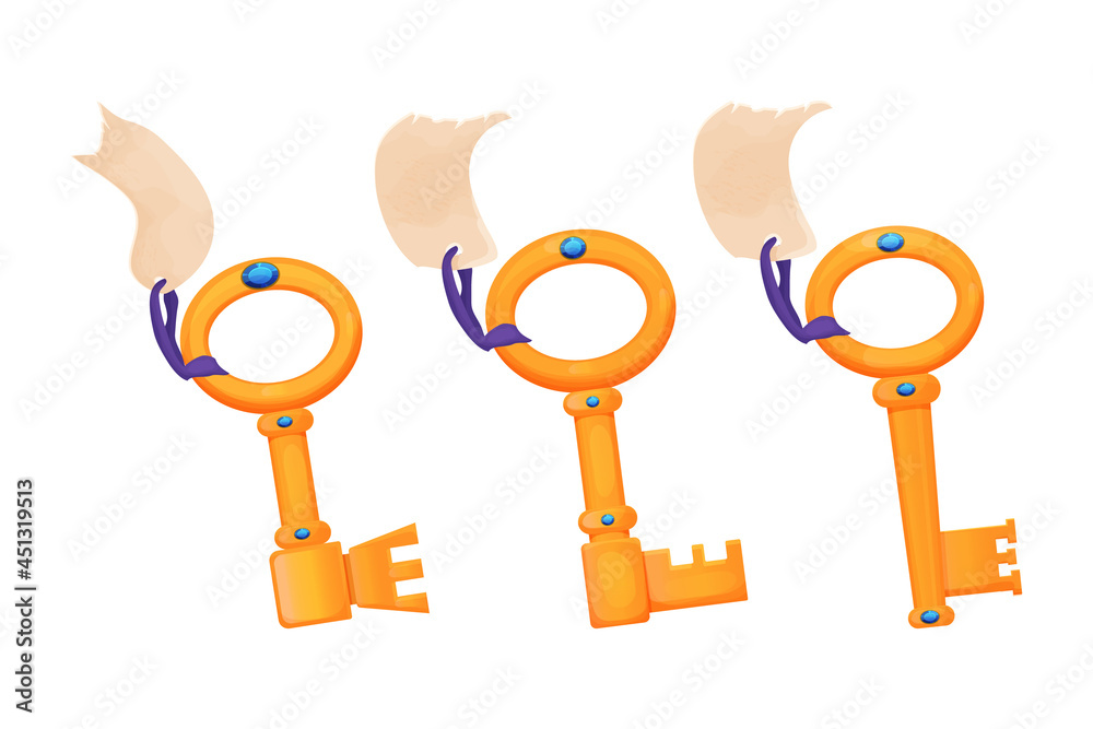 Vecteur Stock Set golden keys with gem stones and ribbon keychain ...