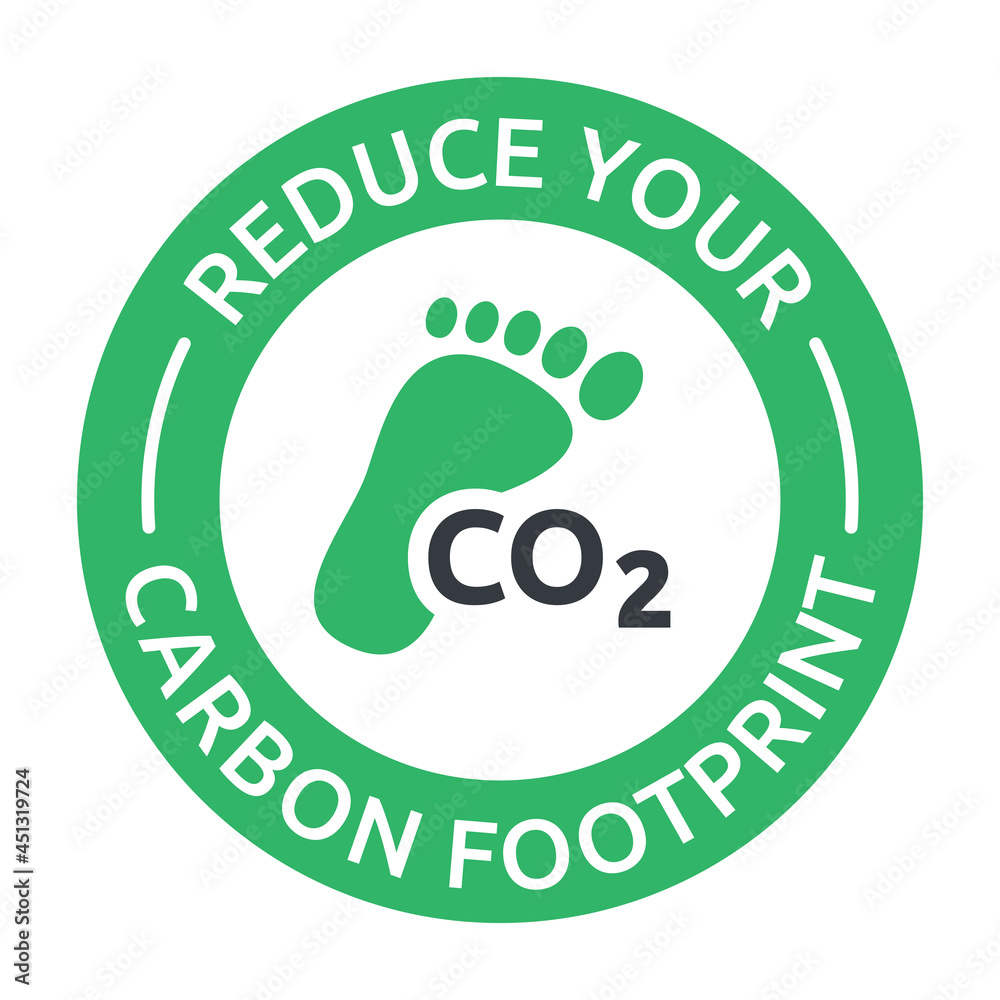 Reduce your carbon footprint sticker. Footprint with co2 symbol vector ...