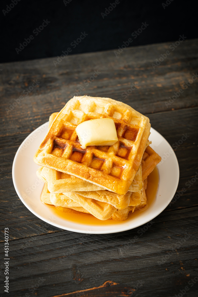 waffle stack with butter and honey Stock Photo | Adobe Stock