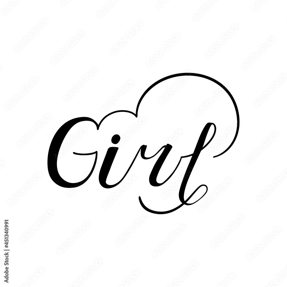 Girl handwritten black font, thin typography text, lettering and ...