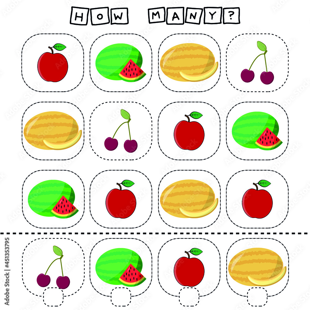 How many counting game with fruites cherry, watermelon, apple, melon ...