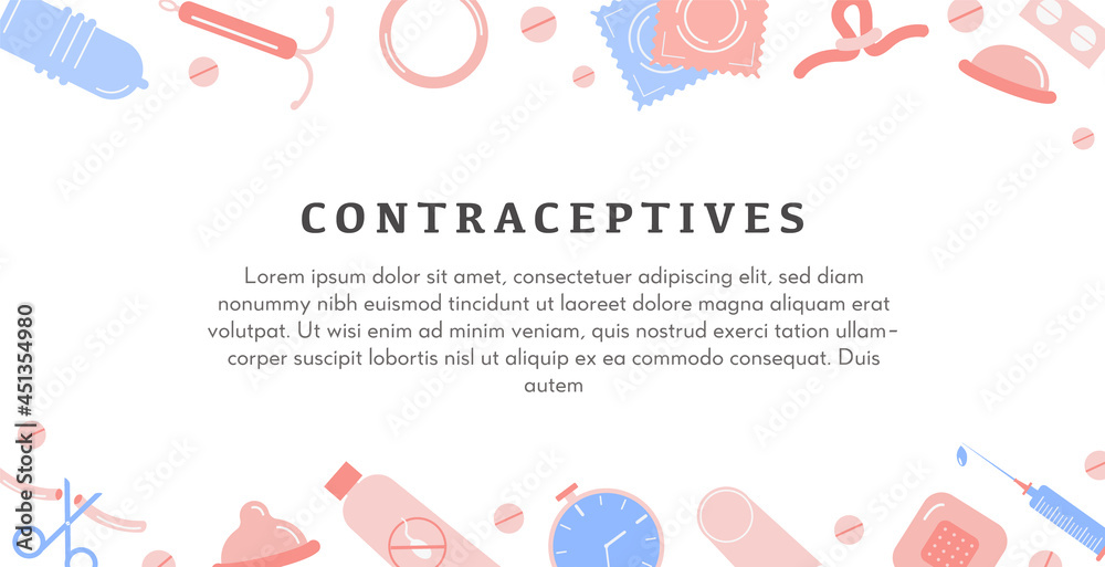 Birth control methods horizontal banner template with place for text ...