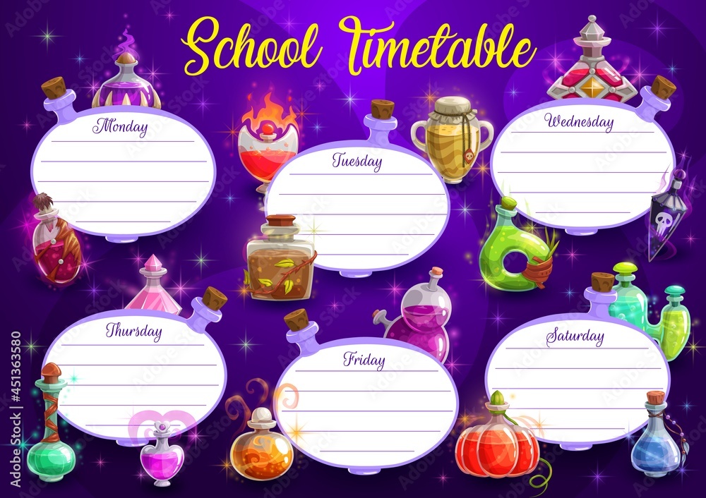 School timetable vector template of education schedule or weekly ...