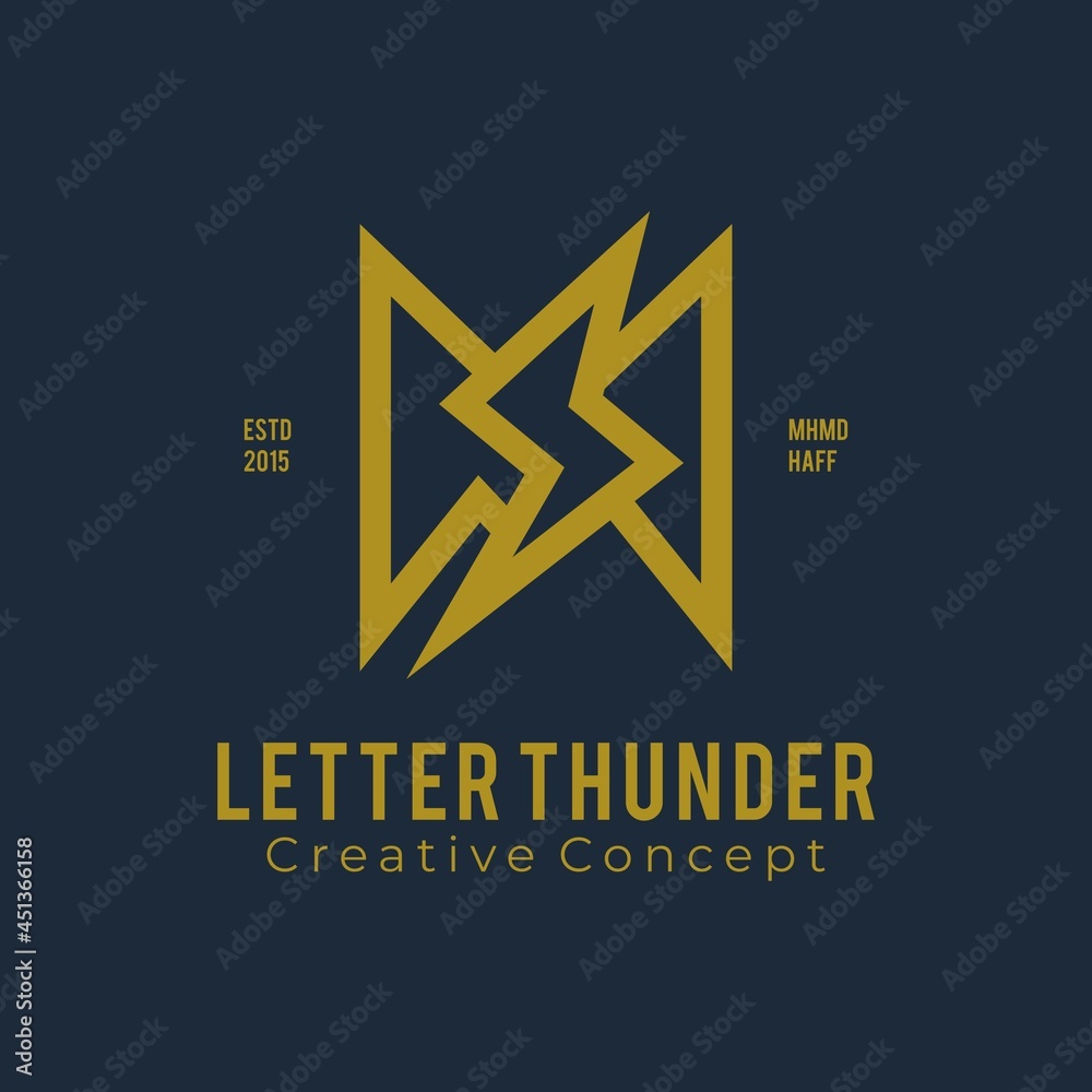 Logo Letter M with thunder vintage style Stock Vector | Adobe Stock