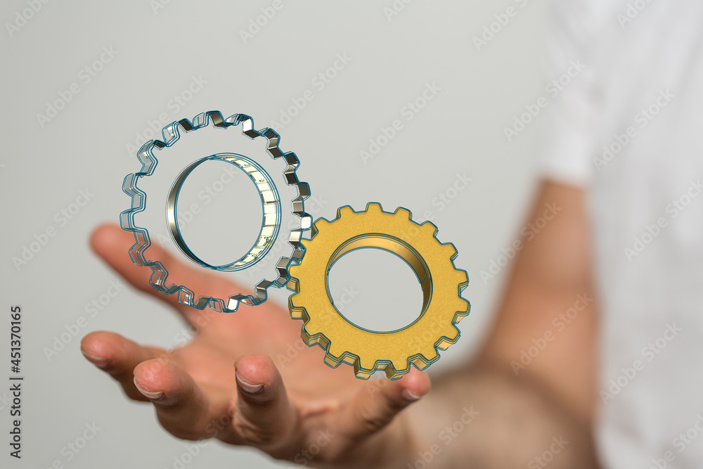 Cogs and gear wheel mechanisms. Hi-tech digital technology and ...