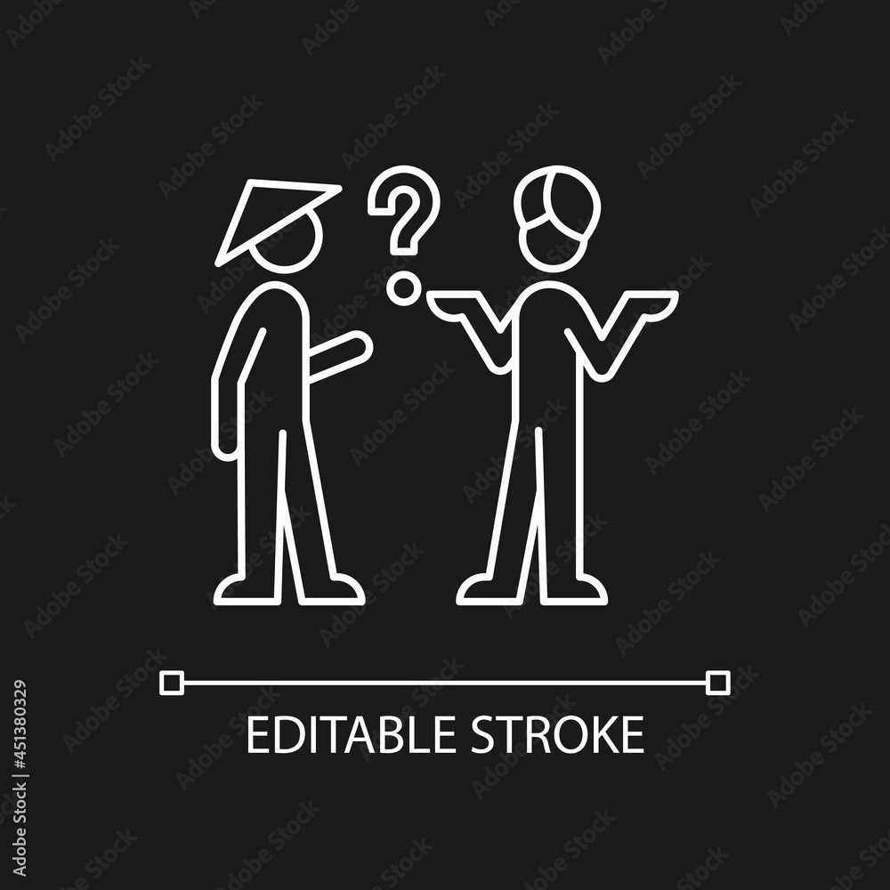 Cultural barriers white linear icon for dark theme. Difficulties to ...