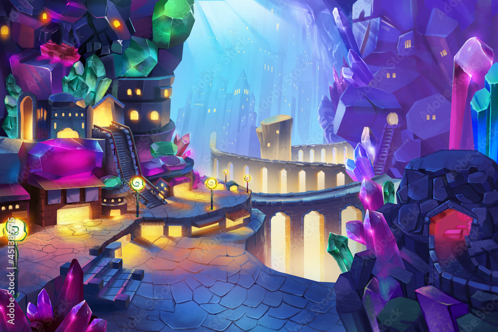 Underground City. Realistic Fantastic Scenes. Fantasy Nature Backdrop ...