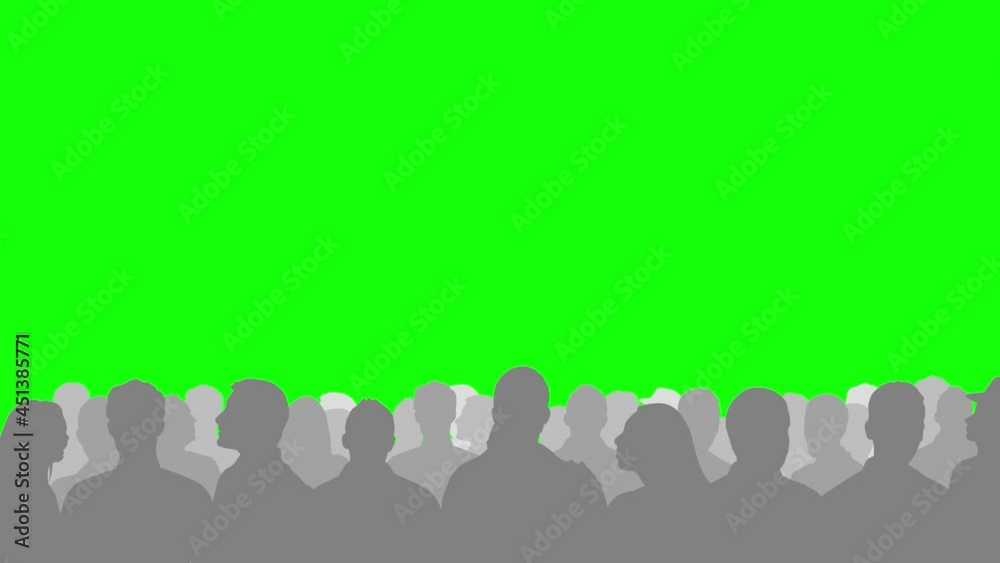 Silhouetted crowd 4K animation movie (green background for chroma key ...