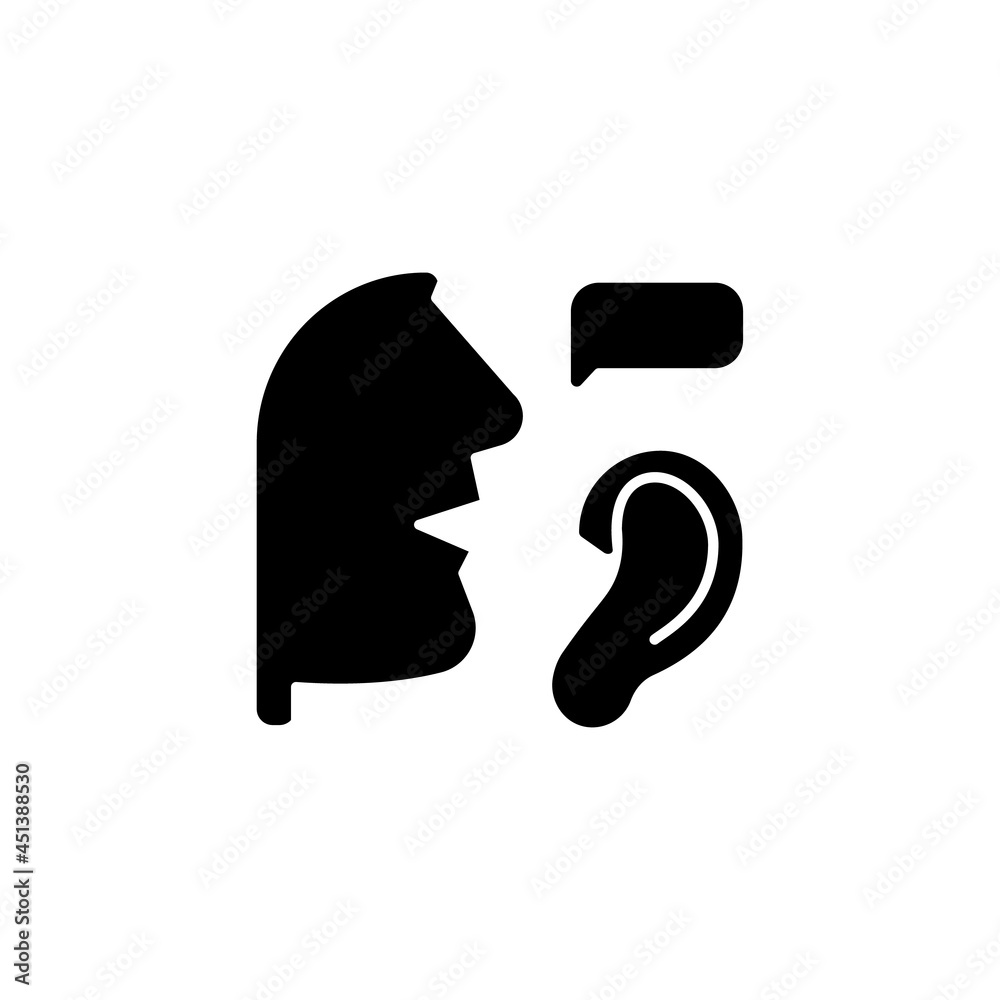 Active listening black glyph icon. Attentive listener. Building ...