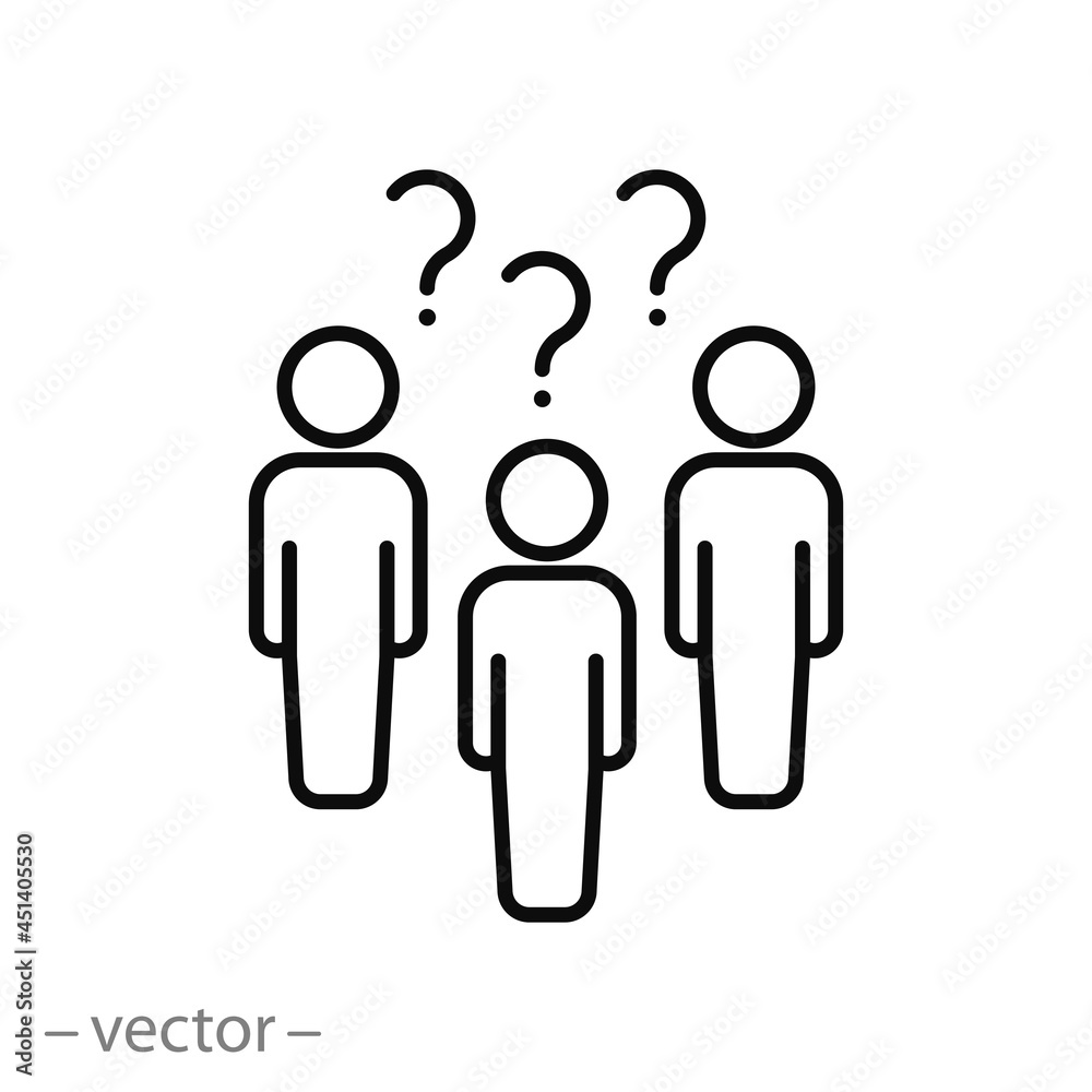 people think icon, doubt or unsure, group person with question, enquire ...