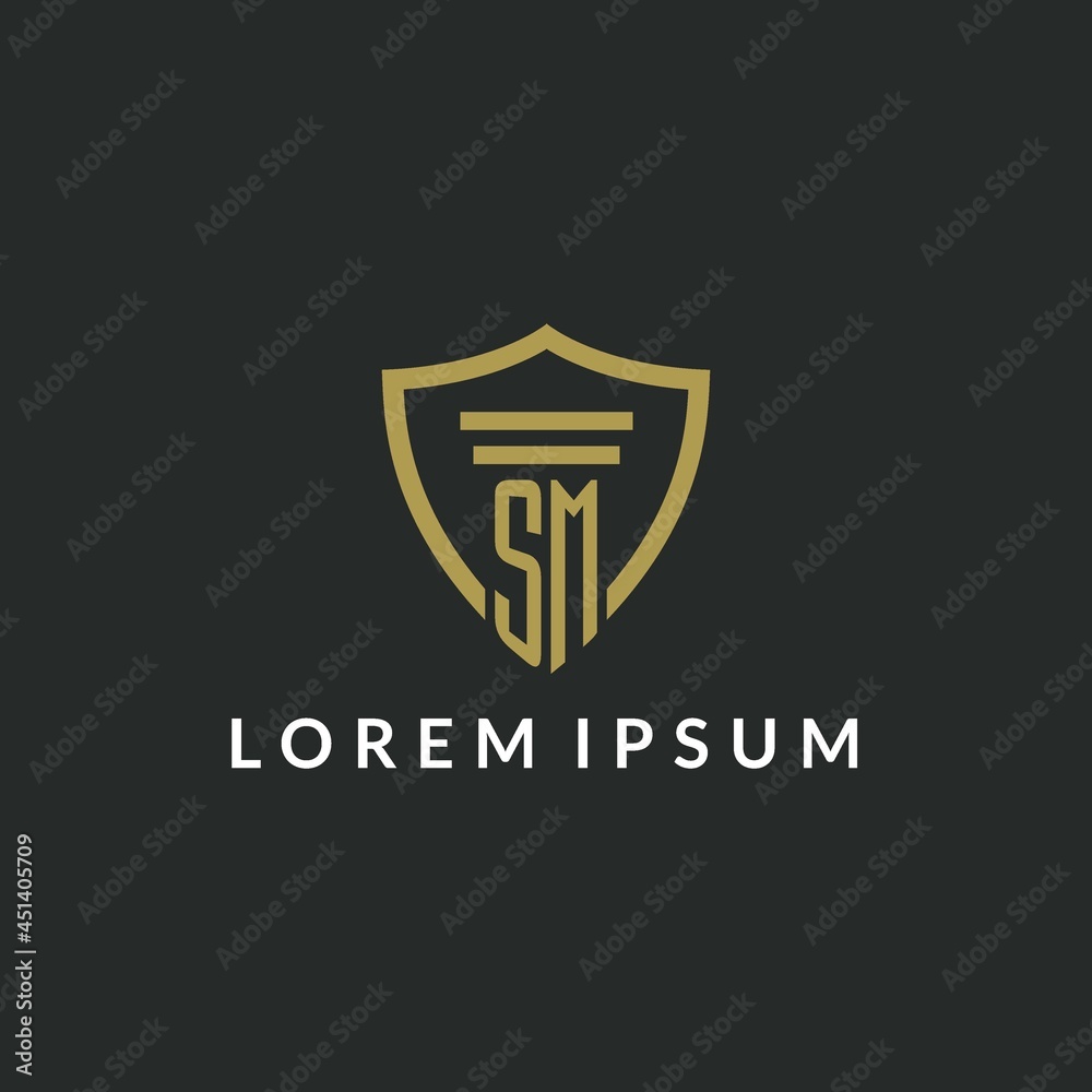 SM initial monogram logo with pillar and shield style design Stock ...