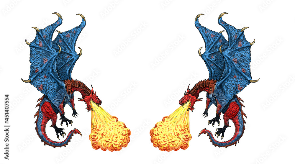 Fire breathing dragon. Digital fantasy illustration. Stock Illustration ...