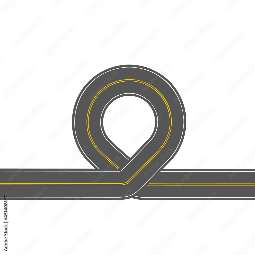 Element or road with loop. Highway curvy line with marking. Segment of ...
