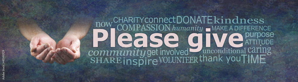 Please give generously charity campaign banner - wide banner with a man ...