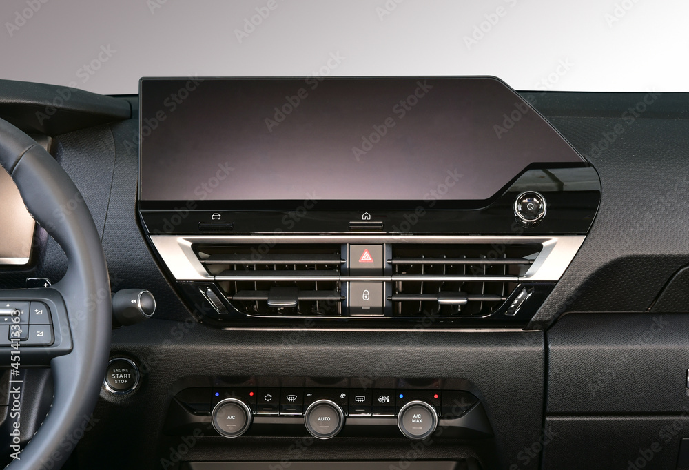 Screen multimedia system on dashboard in a modern car Stock Photo ...