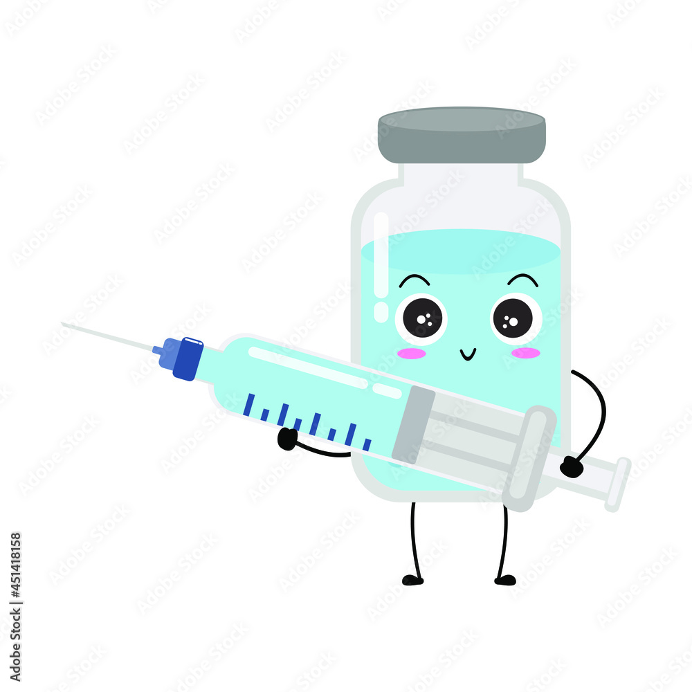 Cute vector of vaccine bottle character. Vaccination fight coronavirus ...