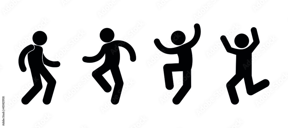 dancing people icon, stickman illustration, stick figure dance vector ...
