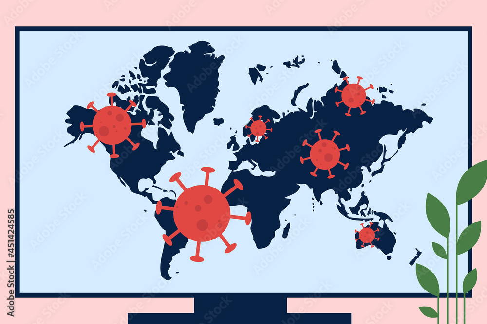 World map of global infections. Pandemic outbreak, coronavirus, Covid ...