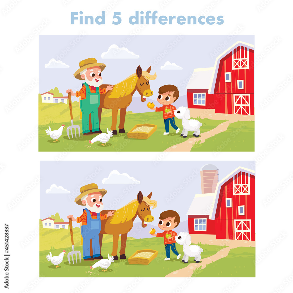 Find spot 5 differences. Educational matching game for children ...
