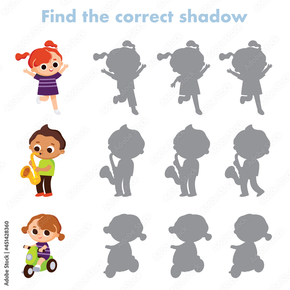 Find the correct shadow. Educational matching game for children ...