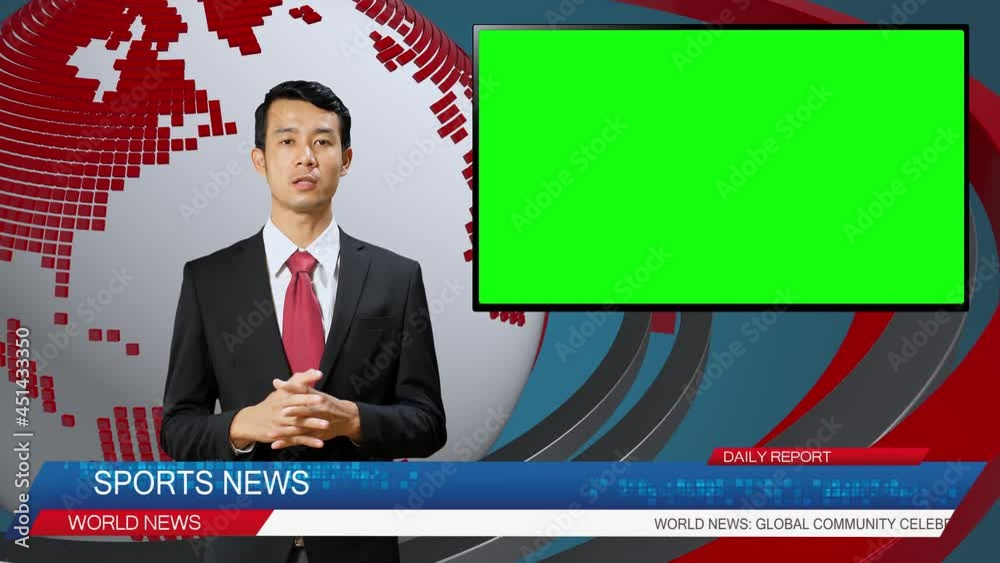 Live News Studio With Male Anchor Reporting On The Sport, Video Story ...