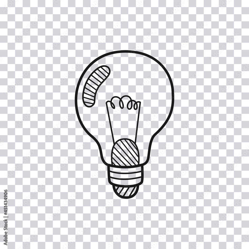 Hand drawn light bulb isolated on transparent background. Idea concept. Vector illustration ...