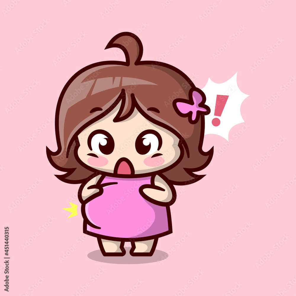 Cute pregnant mom is surprising when the baby is kicking her stomach ...