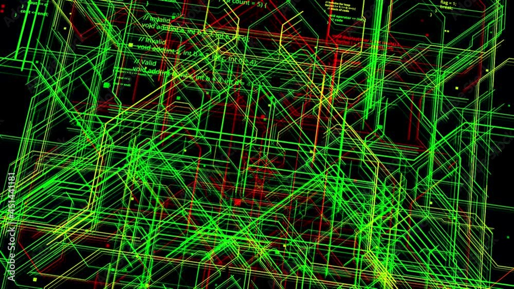 Flight through flow of digital informational tunnel, global connection ...