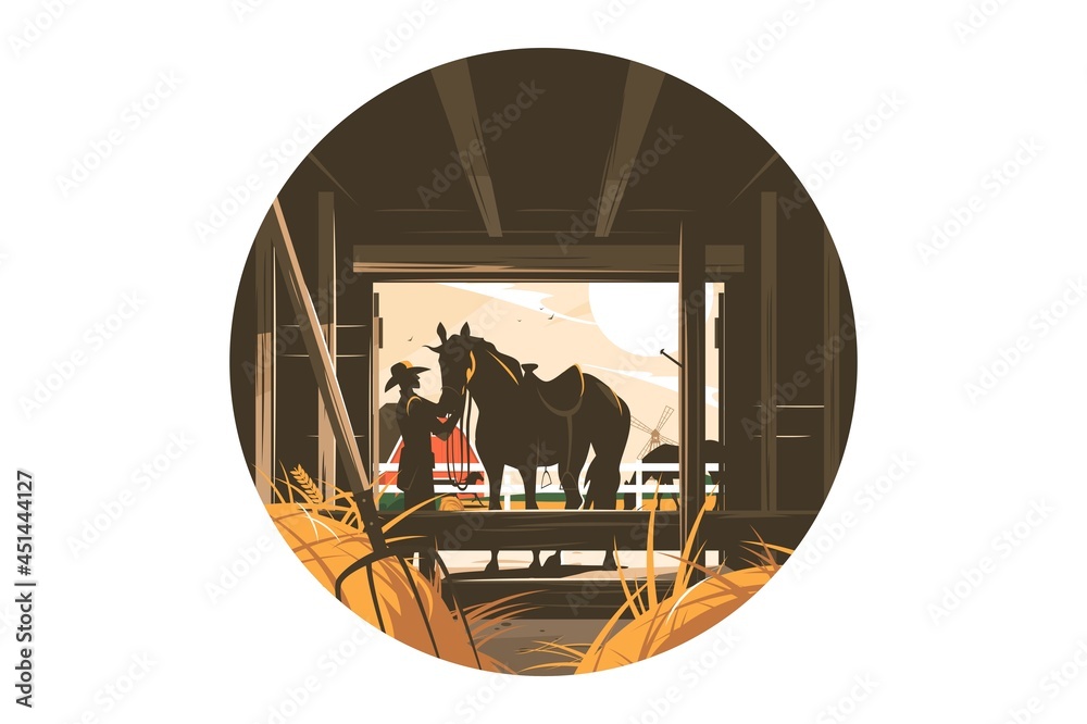 Farm stable with horse Stock Vector | Adobe Stock